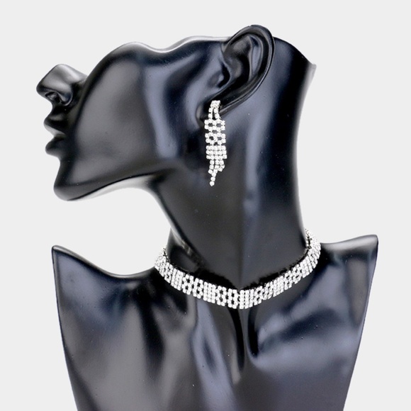 Jewelry | Spaced Rhinestone Pave Choker Necklace Earrings | Poshmark